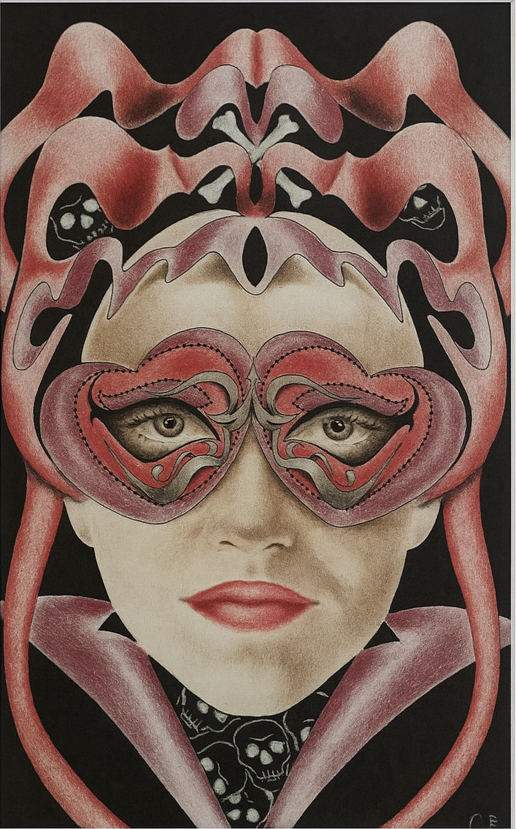 Masquerade Enigma – Surreal Heart Mask Art Print – Unique Fantasy Art ...